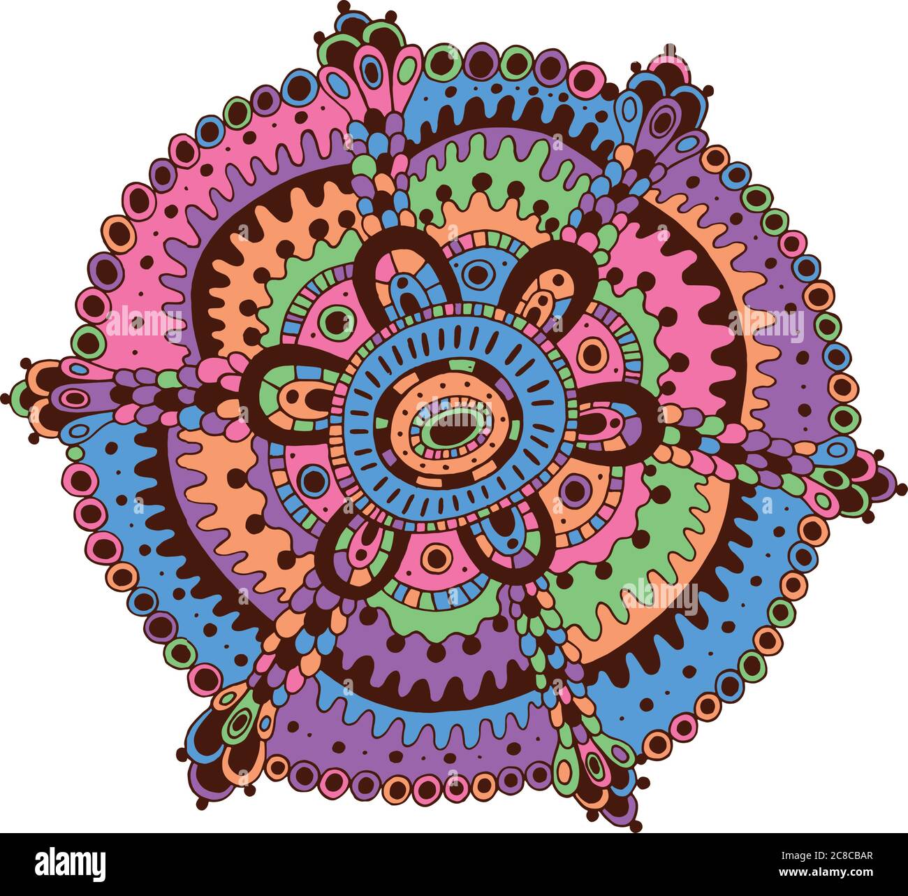 Doodle Mandala art. Dessin animé détente et art psychédélique méditatif ...