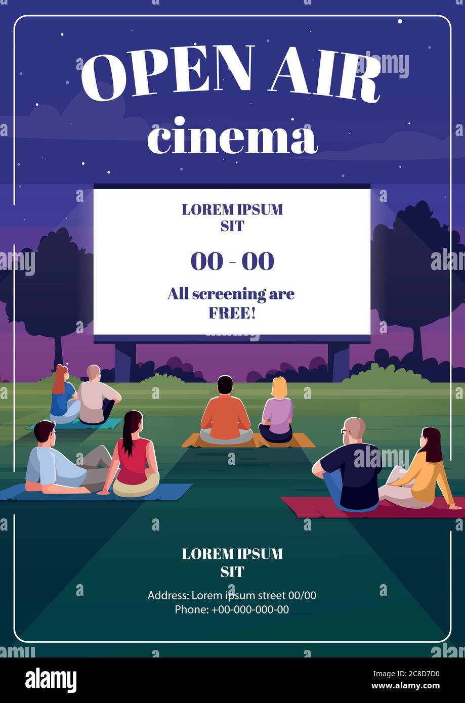 Modèle d'affiche de cinéma en plein air. Date romantique. Performances ...