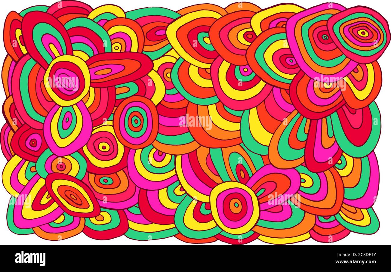 Motif cercles et caniche. Texture psychédélique multicolore. Arrière ...