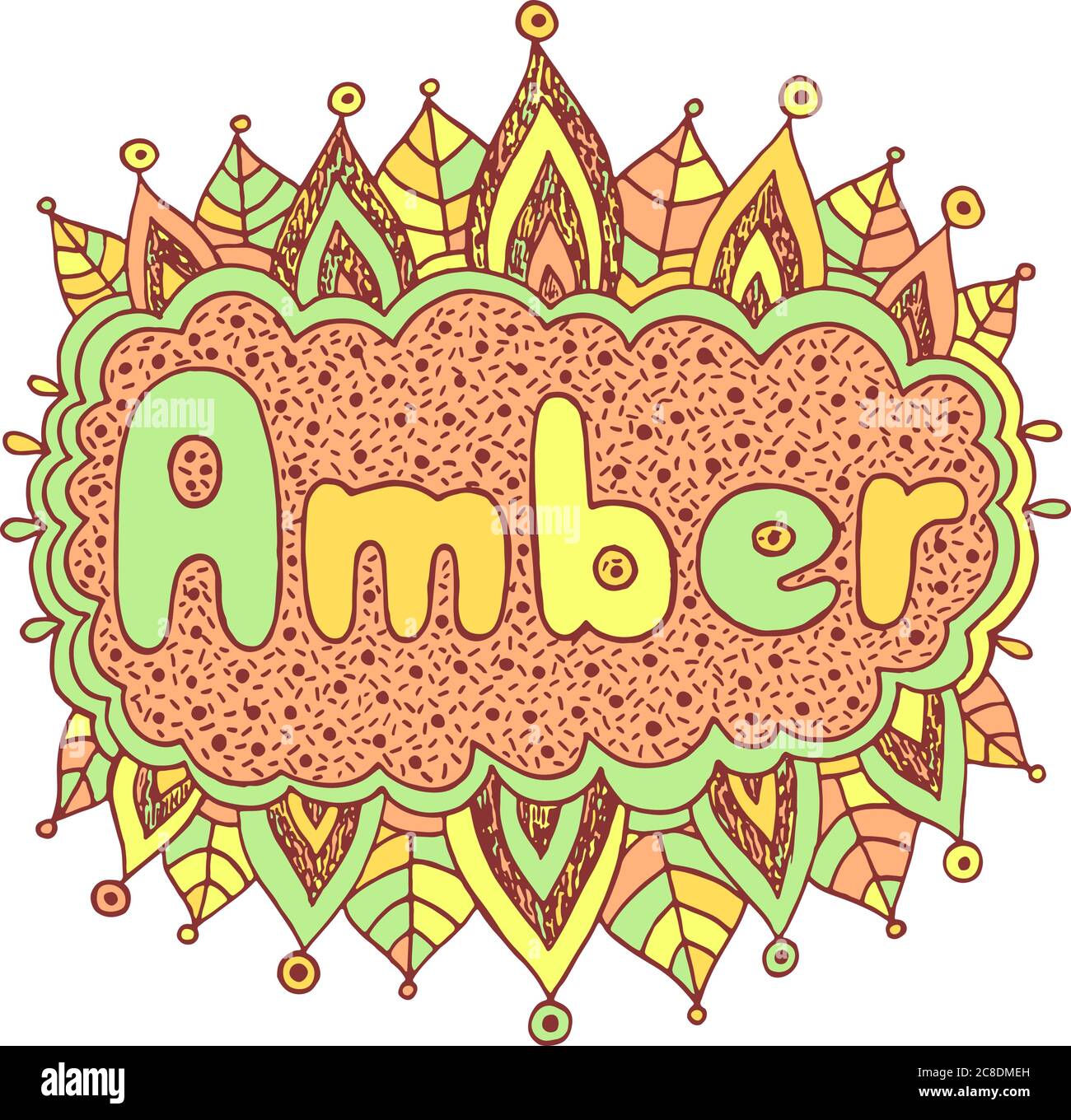 Illustration colorée avec le nom de la fille Amber. Carte de vœux ...