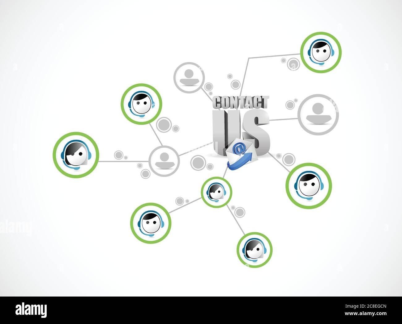 Contactez-nous schéma de réseau dessin d'illustration sur un fond blanc ...