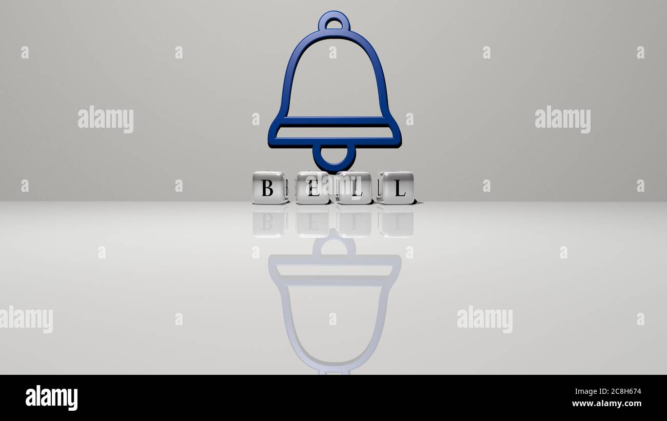 Représentation 3D de la cloche avec icône sur le mur et texte disposé ...