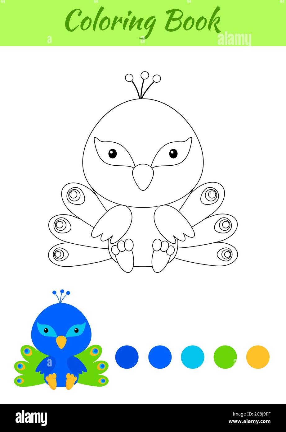 Page de coloriage bébé paon assis petit. Livre de coloriage pour ...
