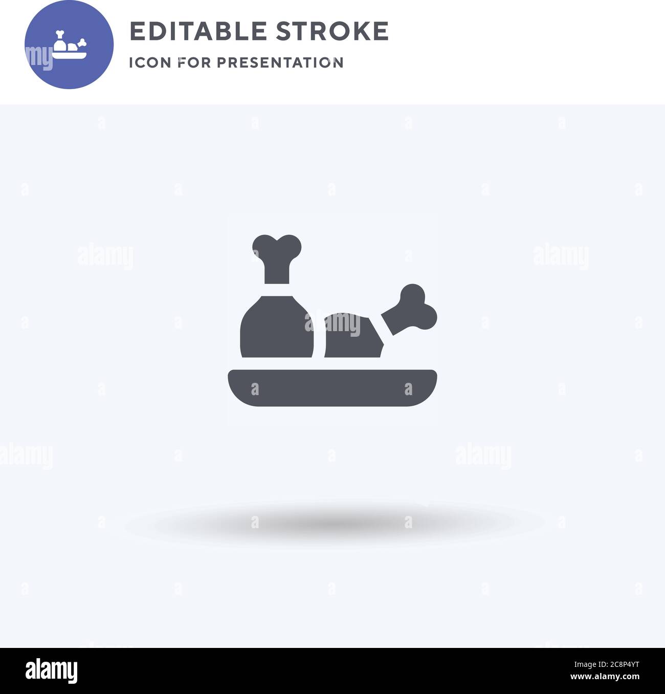 Symbole de poulet rôti, signe plat rempli, pictogramme solide isolé sur ...