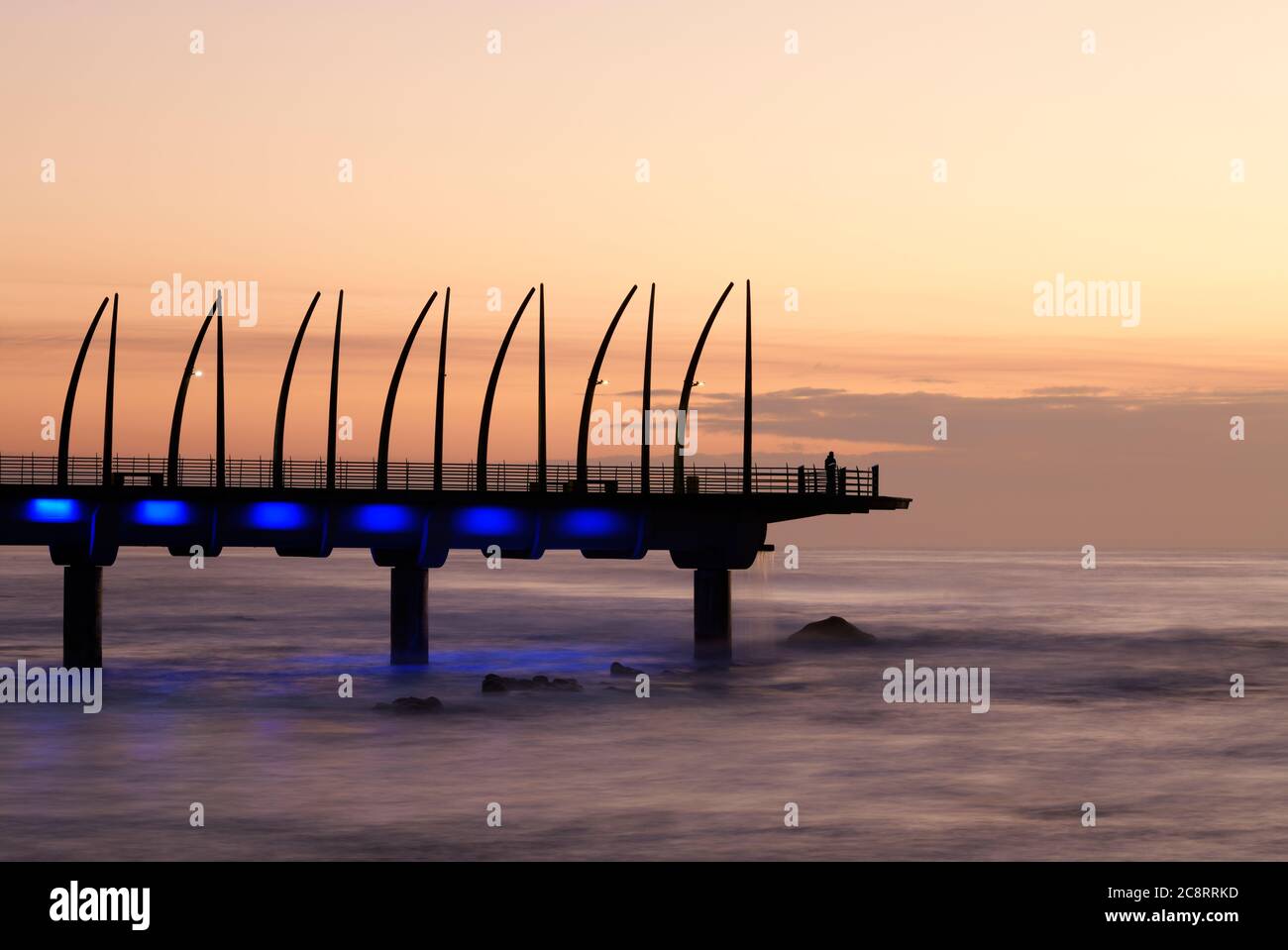 Paysage, silhouette, jetée, Durban, Afrique du Sud, gens, jetée de ...