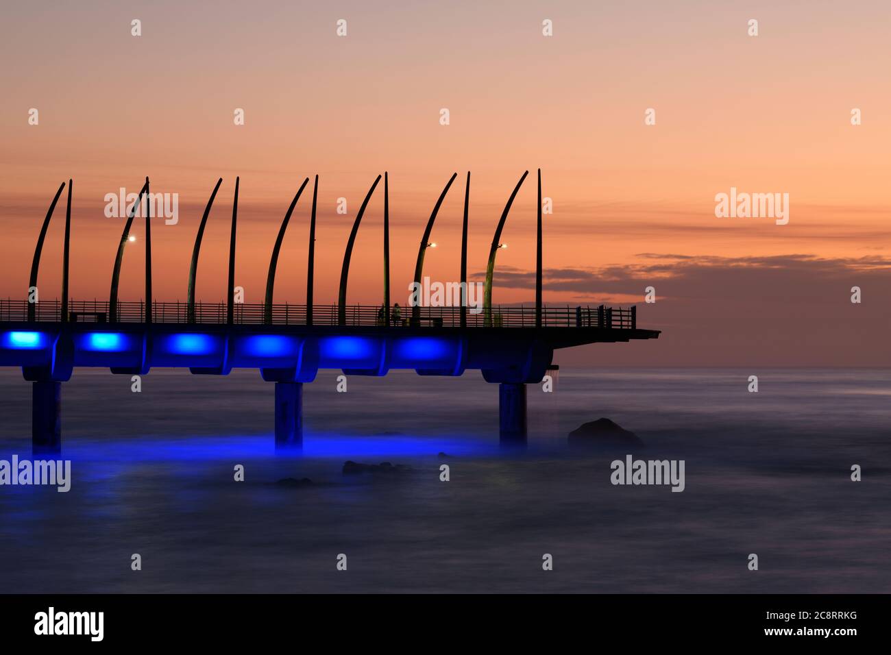 Paysage, silhouette, jetée, Durban, Afrique du Sud, gens, jetée de ...