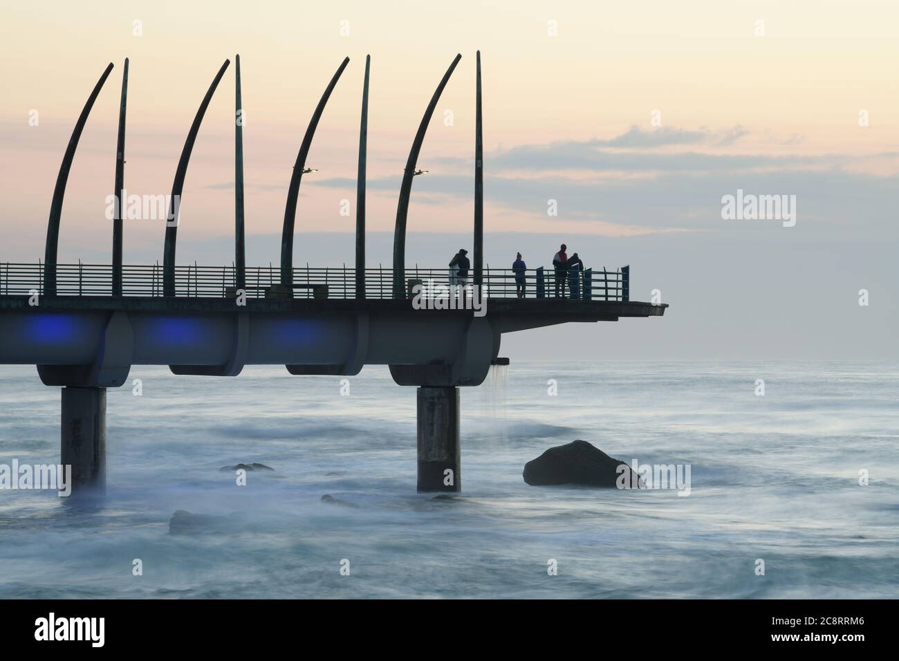 Paysage, silhouette, jetée, Durban, Afrique du Sud, gens, jetée de ...