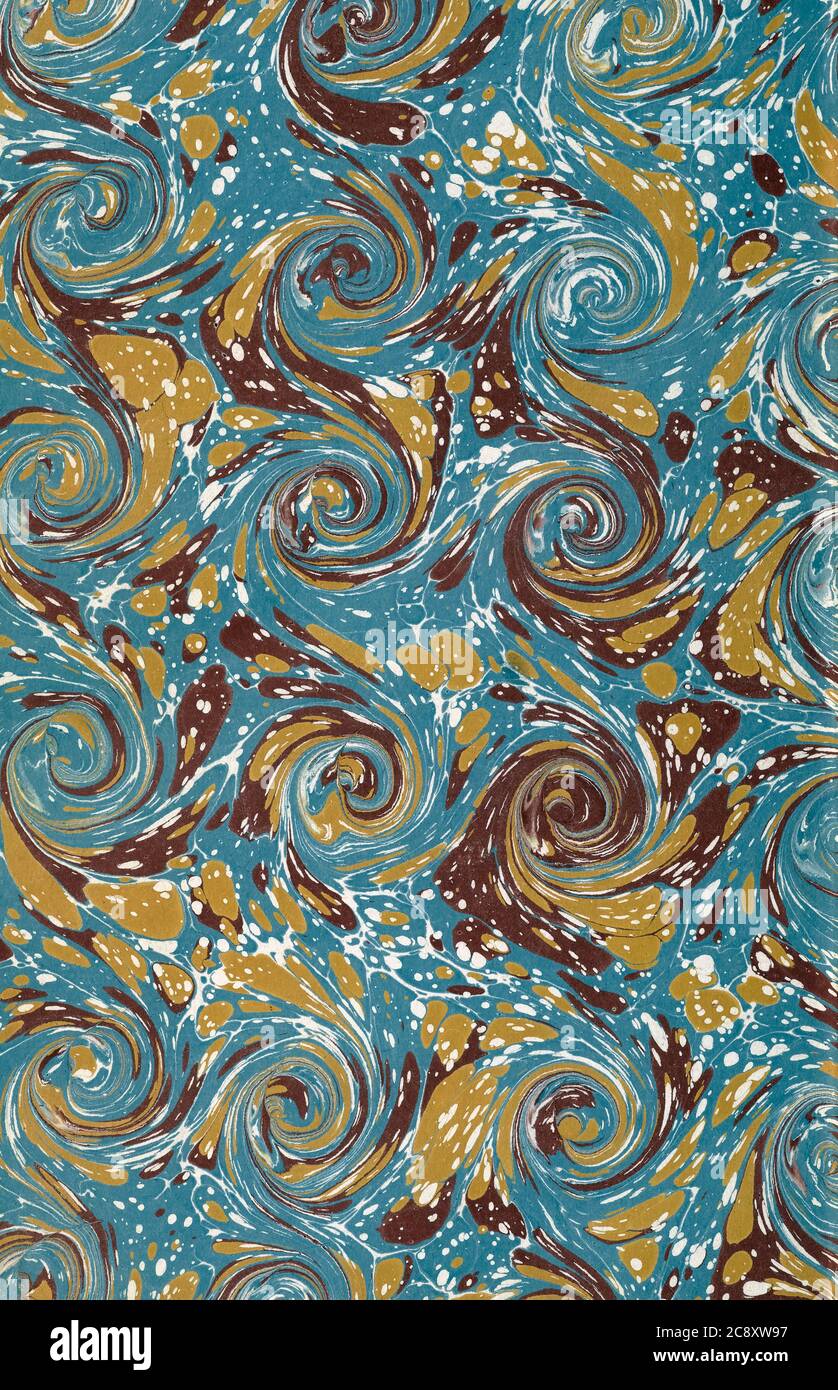 Papier fin décoratif d'un livre du XIXe siècle. La marbrures de papier ...