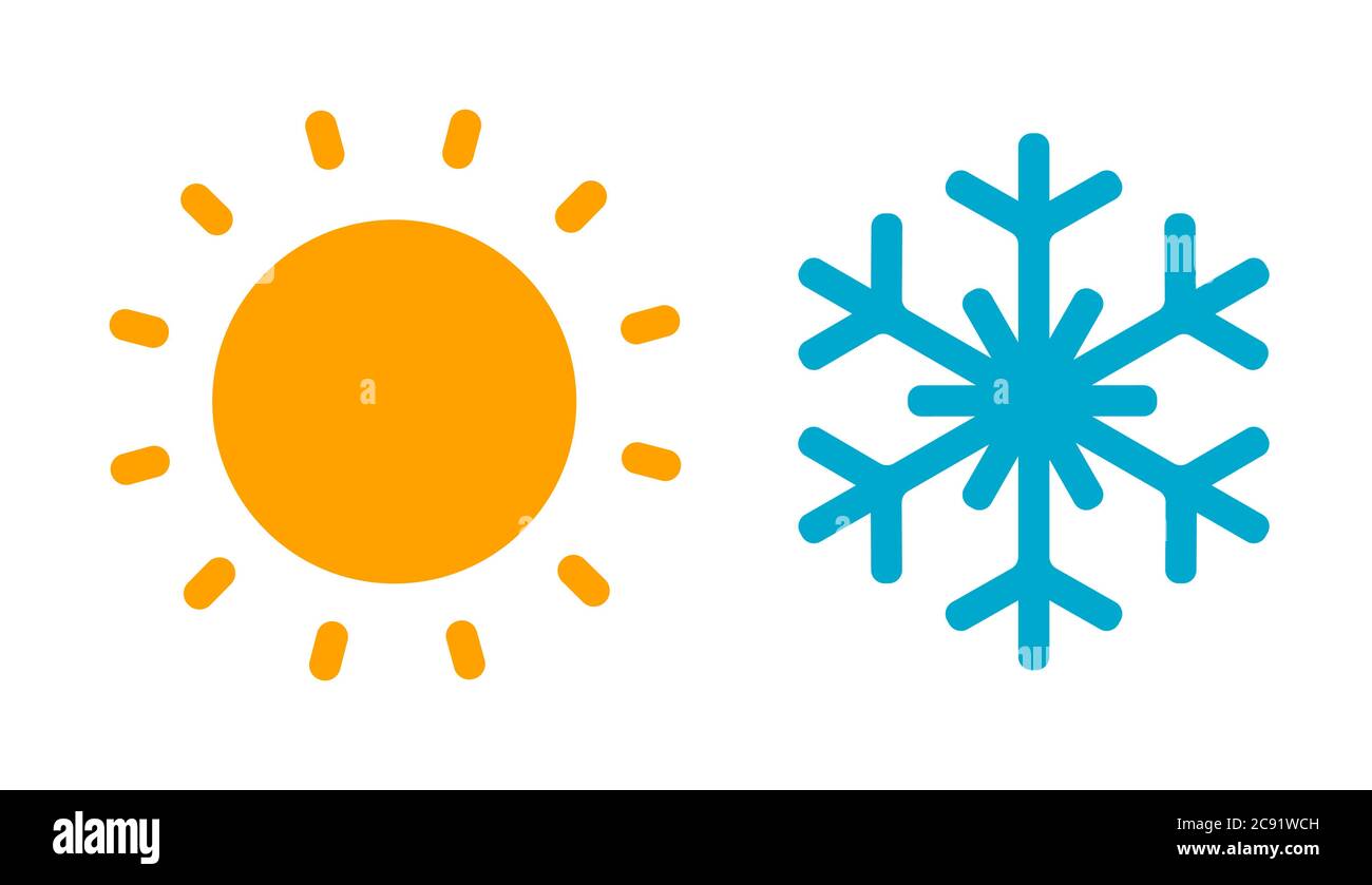 Icône de soleil chaud et de flocon de neige froid. Symbole été et hiver ...