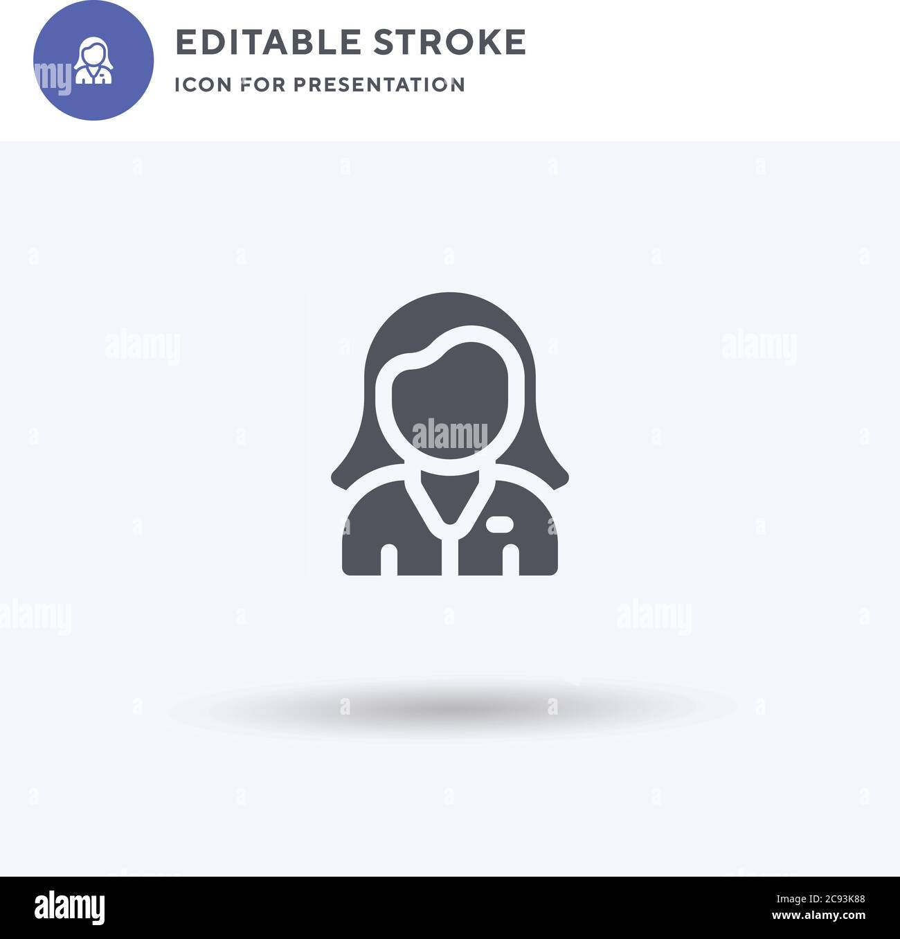 Symbole de secrétaire, affiche plate remplie, pictogramme solide isolé ...