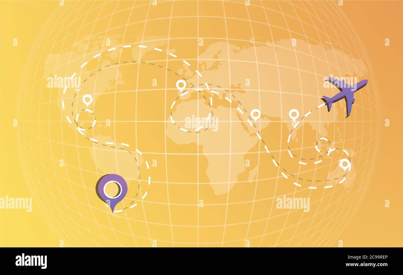 L'itinéraire de l'avion sur la carte du monde avec les points d'arrêt ... L'itinéraire de l'avion sur la carte du monde avec les points d'arrêt ...