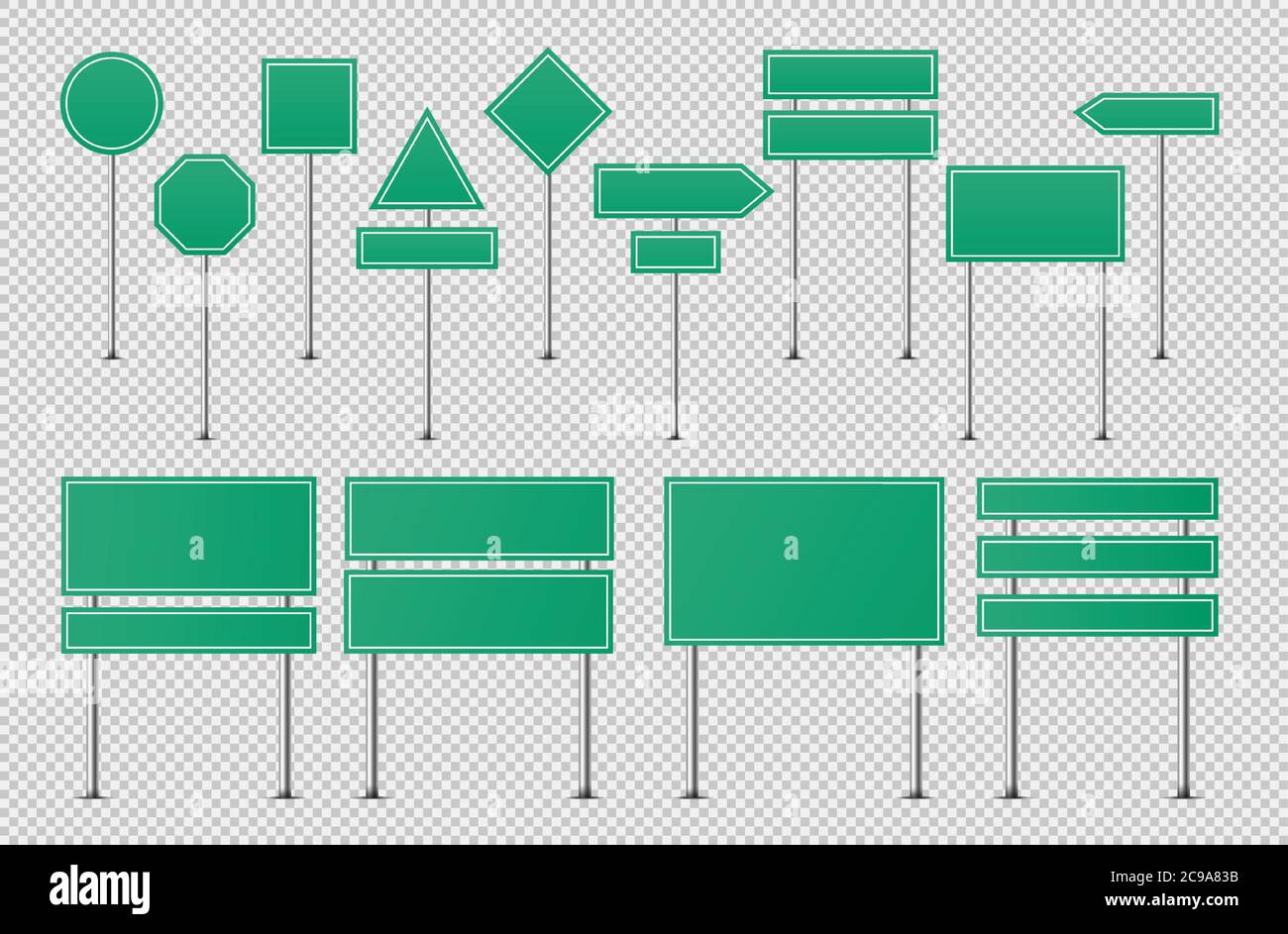 Panneaux de signalisation verts. Tableau vierge avec emplacement pour ...