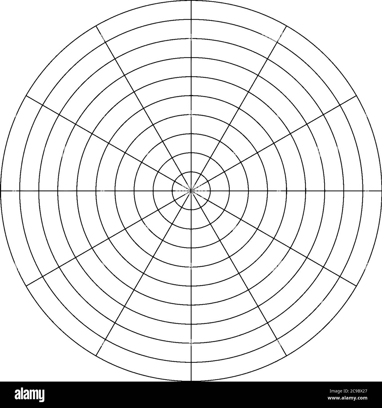 Un graphe polaire avec 10 cercles concentriques montrant le rayon et ...