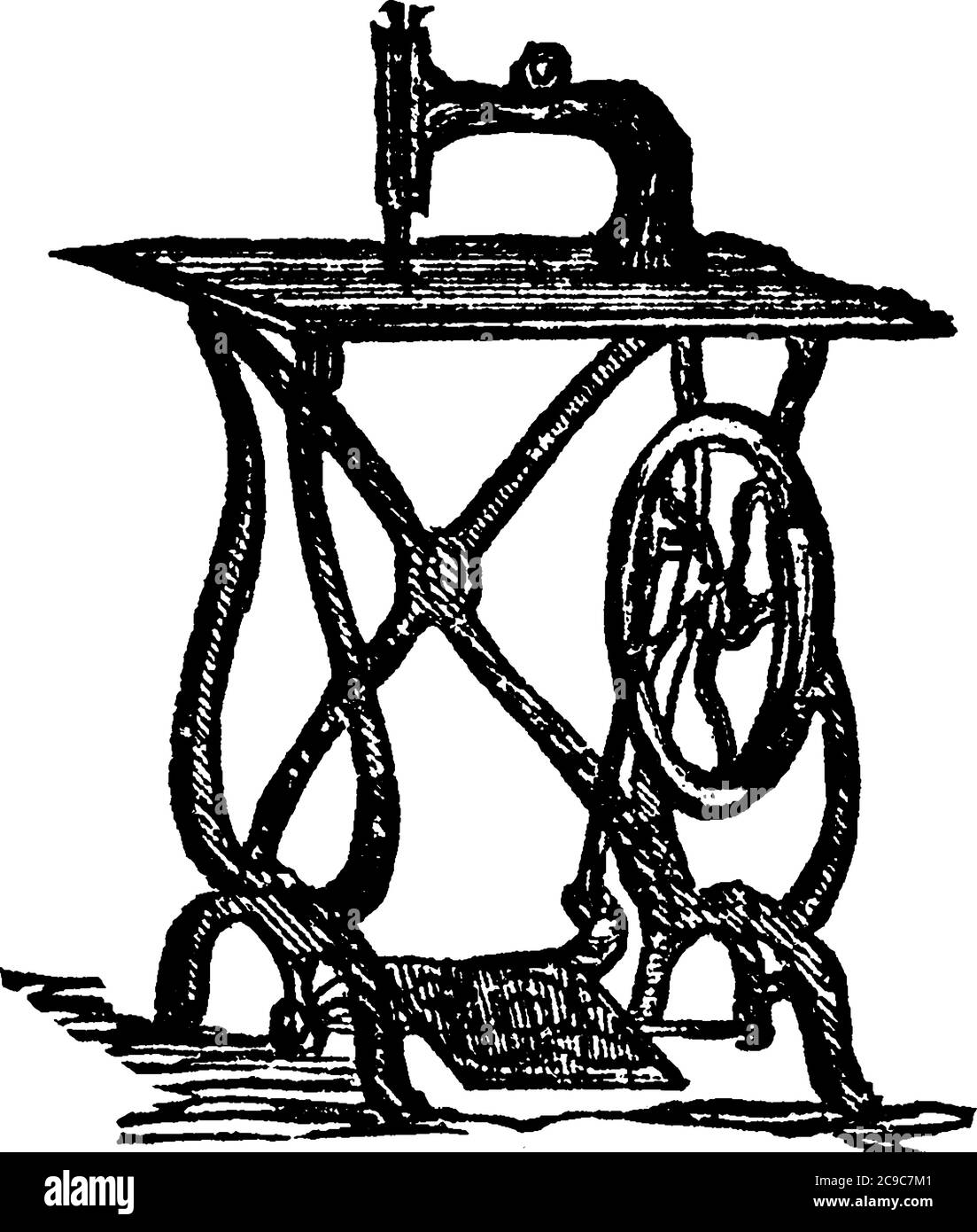 Une machine à coudre pour coudre différents vêtements, dessin de ligne ...