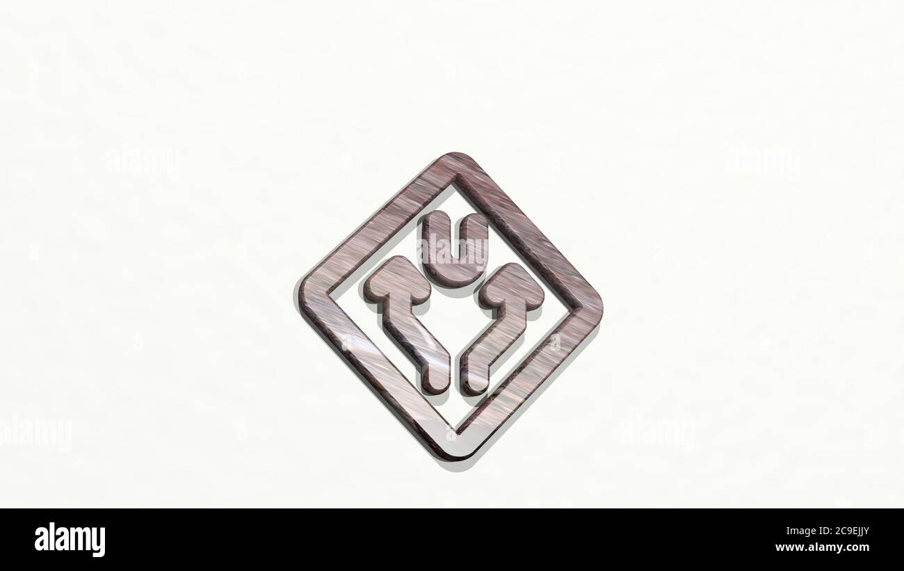 panneau routier divisé autoroute sur le mur. Illustration 3D de ...