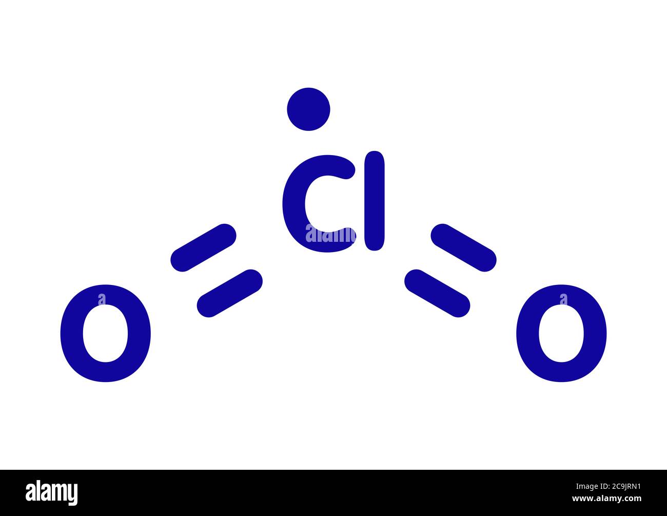 Molécule de dioxyde de chlore (ClO2). Utilisé pour le blanchiment de la ...