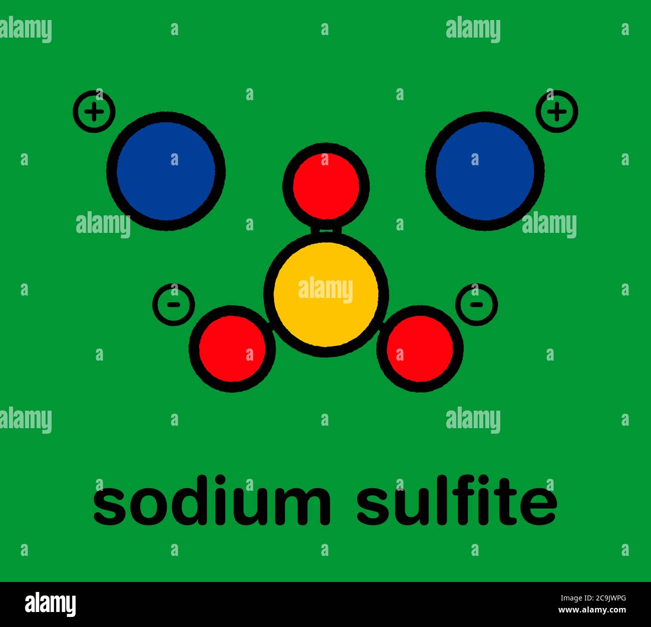 Sulfite de sodium, structure chimique. Formule squelettique stylisée ...