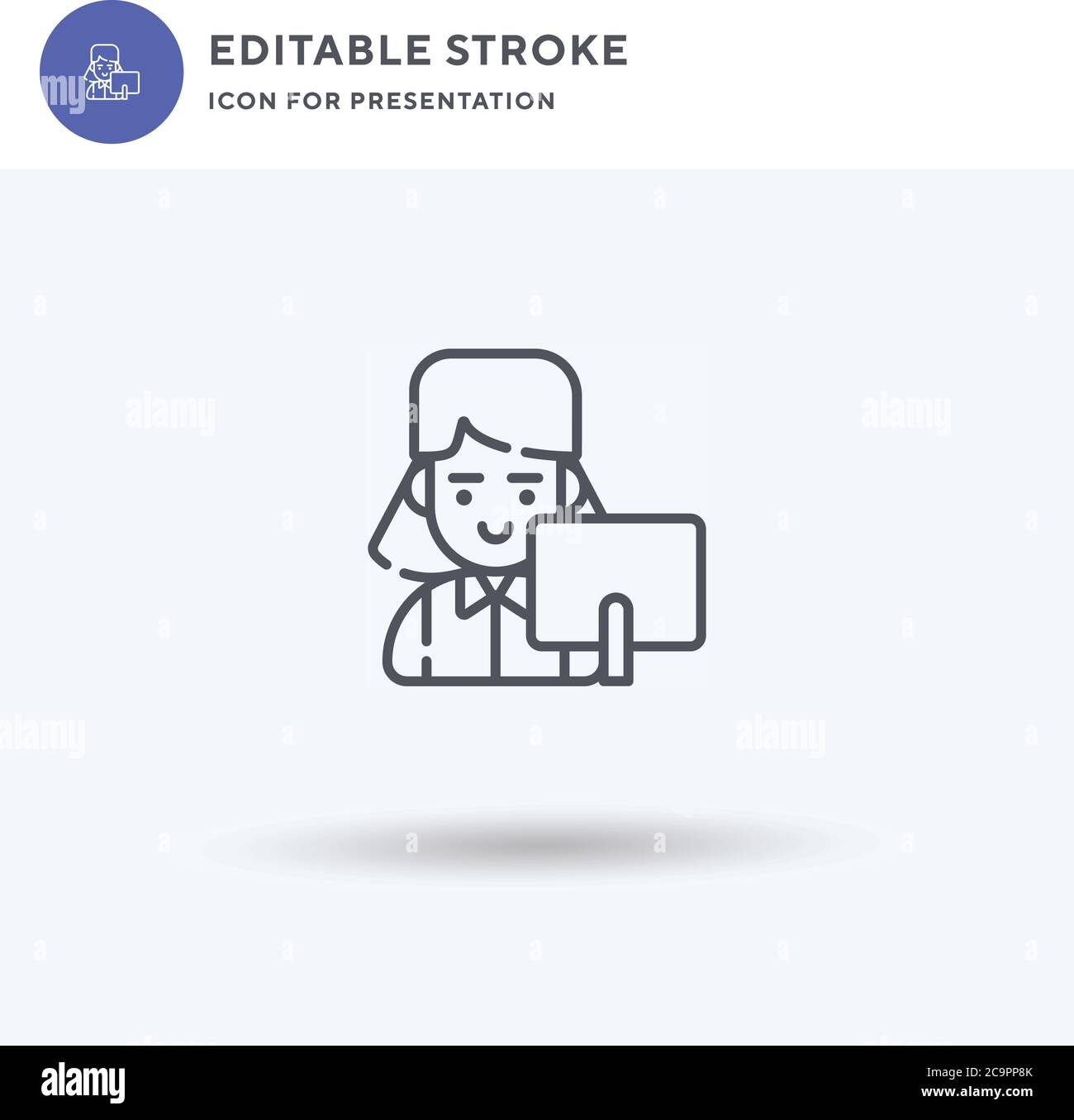 Symbole de secrétaire, affiche plate remplie, pictogramme solide isolé ...