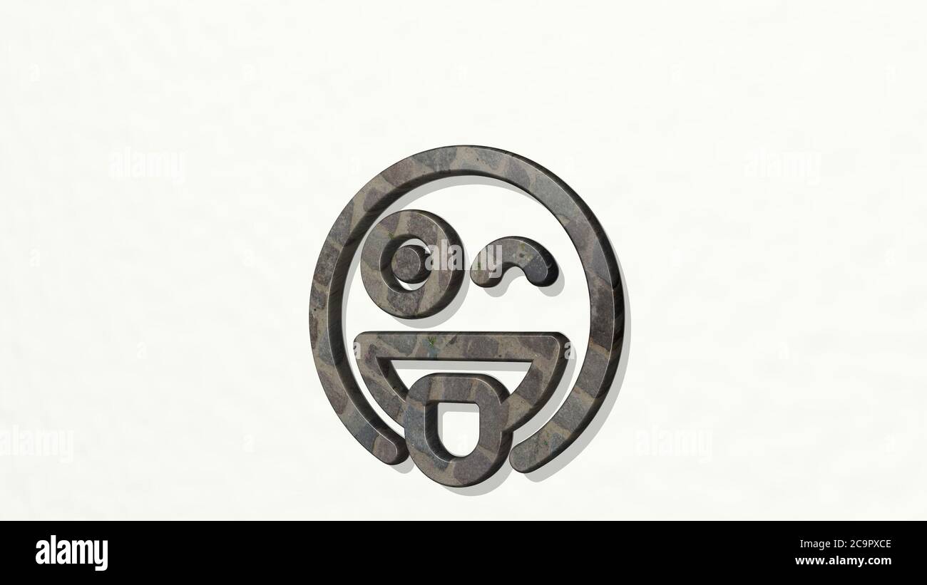 SMILEY FOU sur le mur. Illustration 3D de sculpture métallique sur fond ...