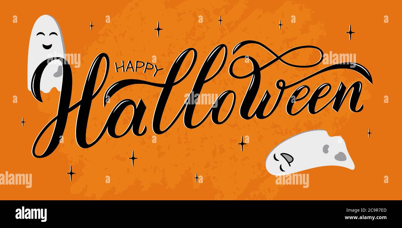 Joyeux texte écrit à la main Halloween. Illustration vectorielle avec ...