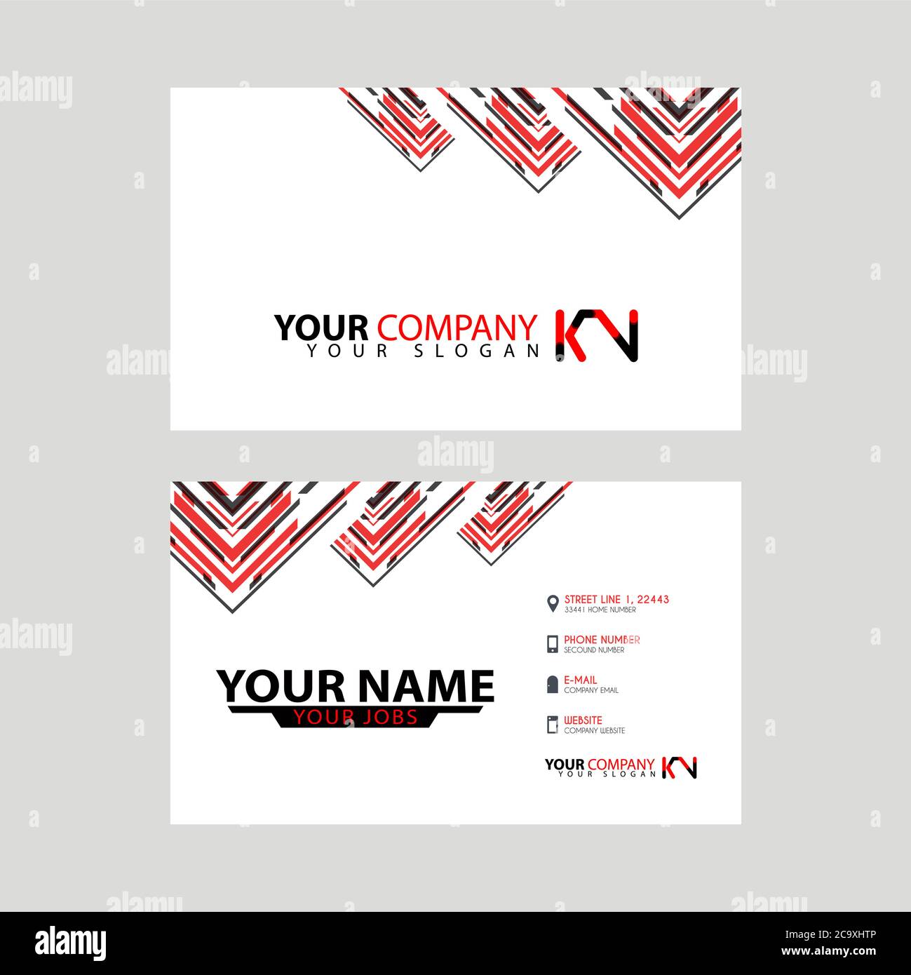 La nouvelle carte de visite simple est rouge noir avec le logo KN ...