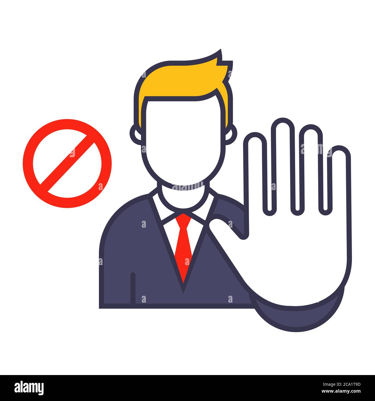 man affiche un signe d'arrêt. geste stop sur fond blanc. illustration ...