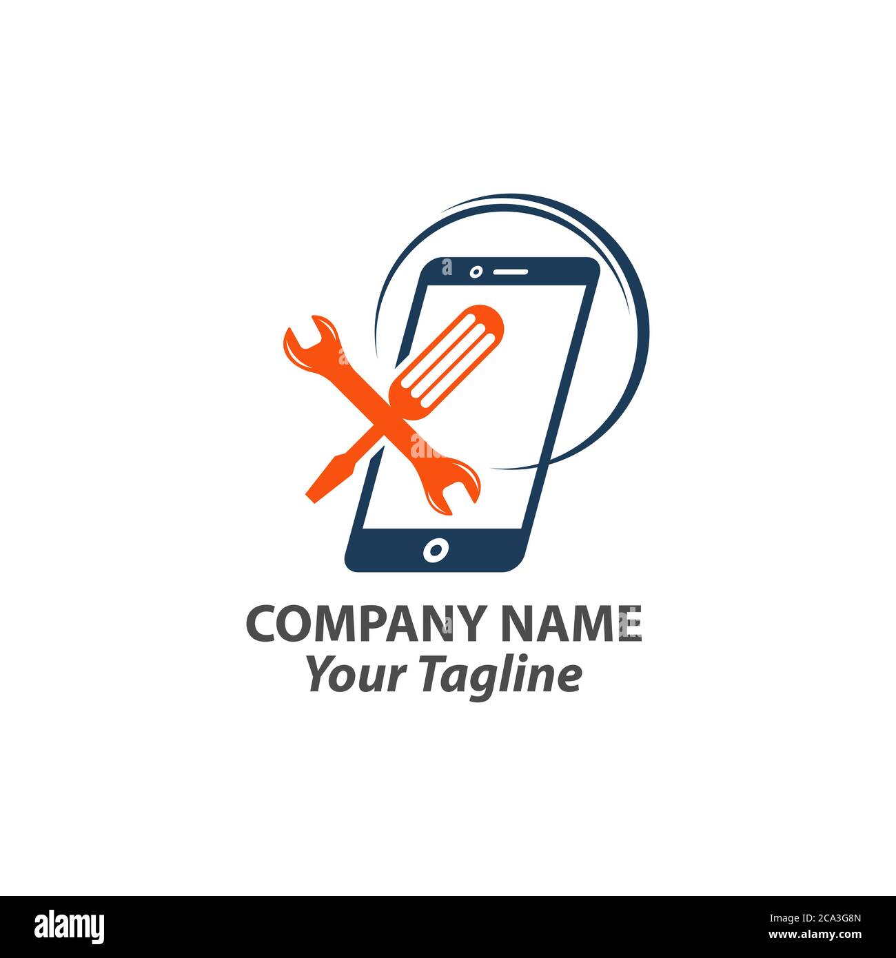 Modèle de conception de logo de réparation mobile, clé et engrenage ...