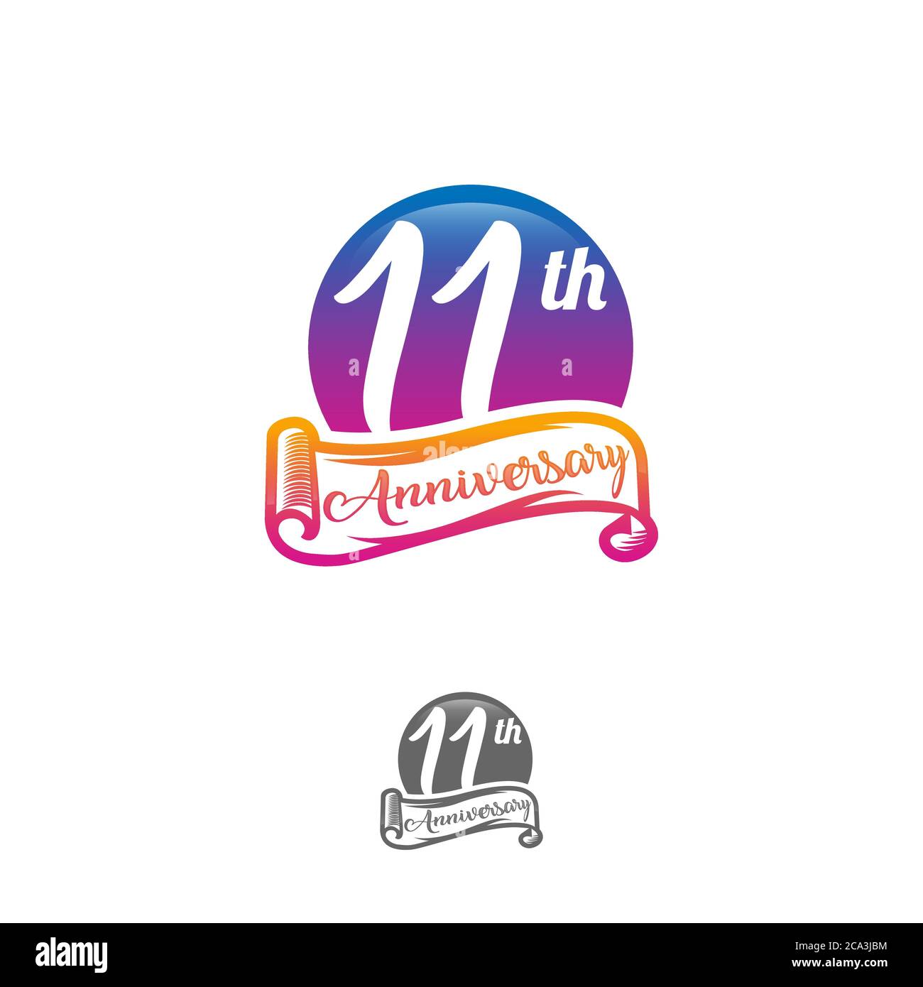 modèle de logo d'anniversaire de 11 ans isolé sur un timbre blanc, noir ...