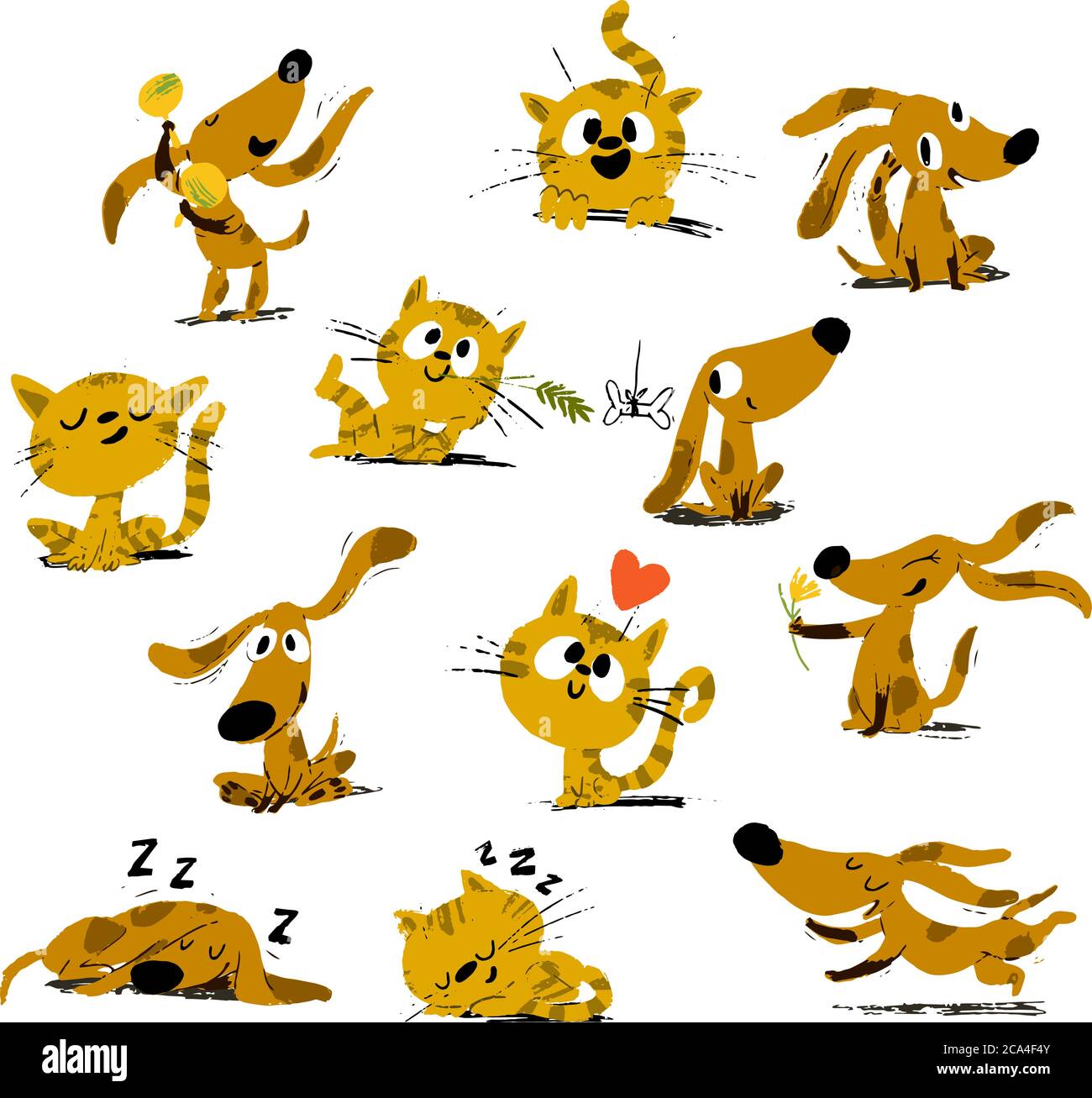 Collection de stickr d'icônes d'émotion avec chat et chien drôle Image ...