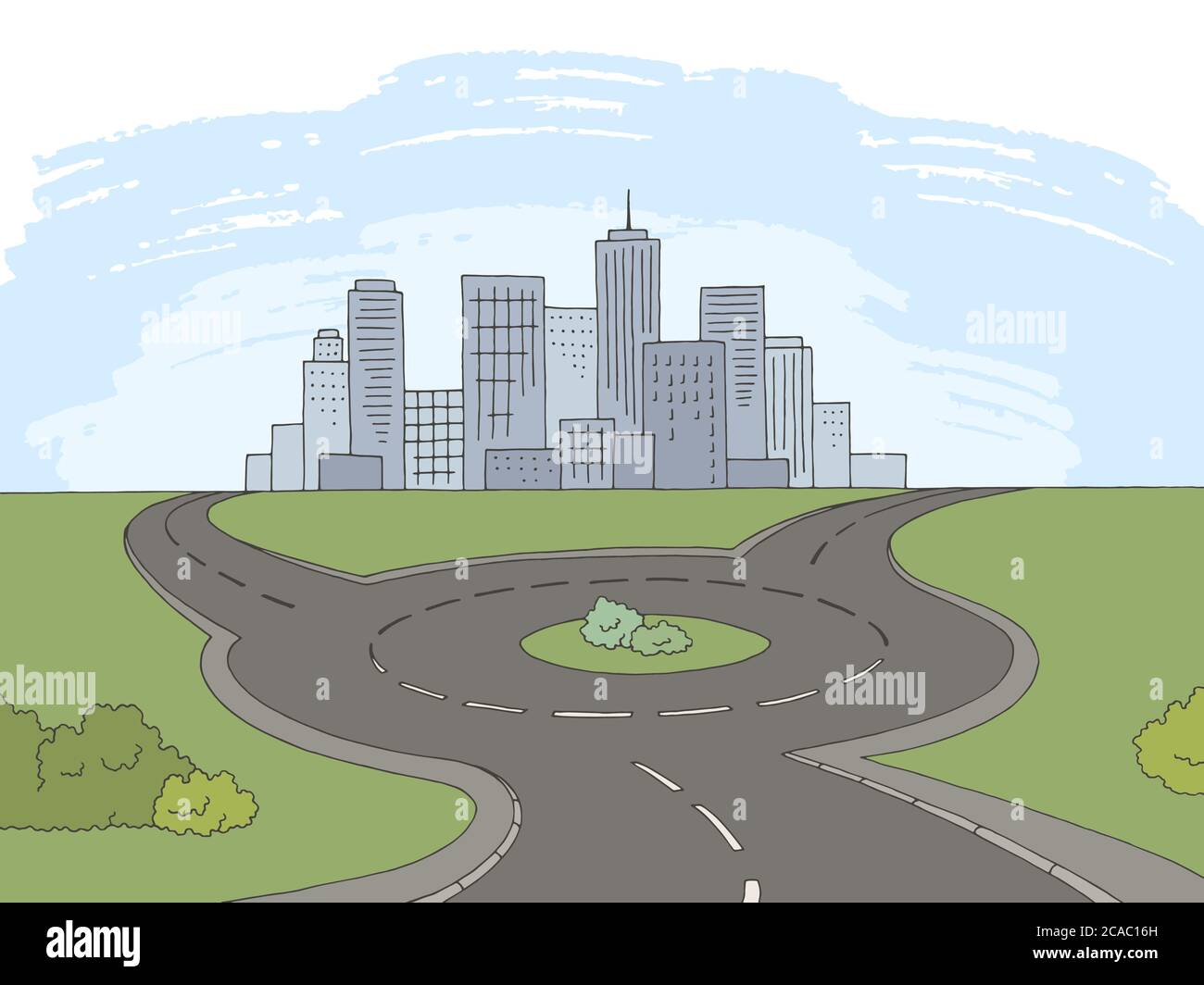 Rond-point route graphique couleur paysage dessin illustration vecteur ...