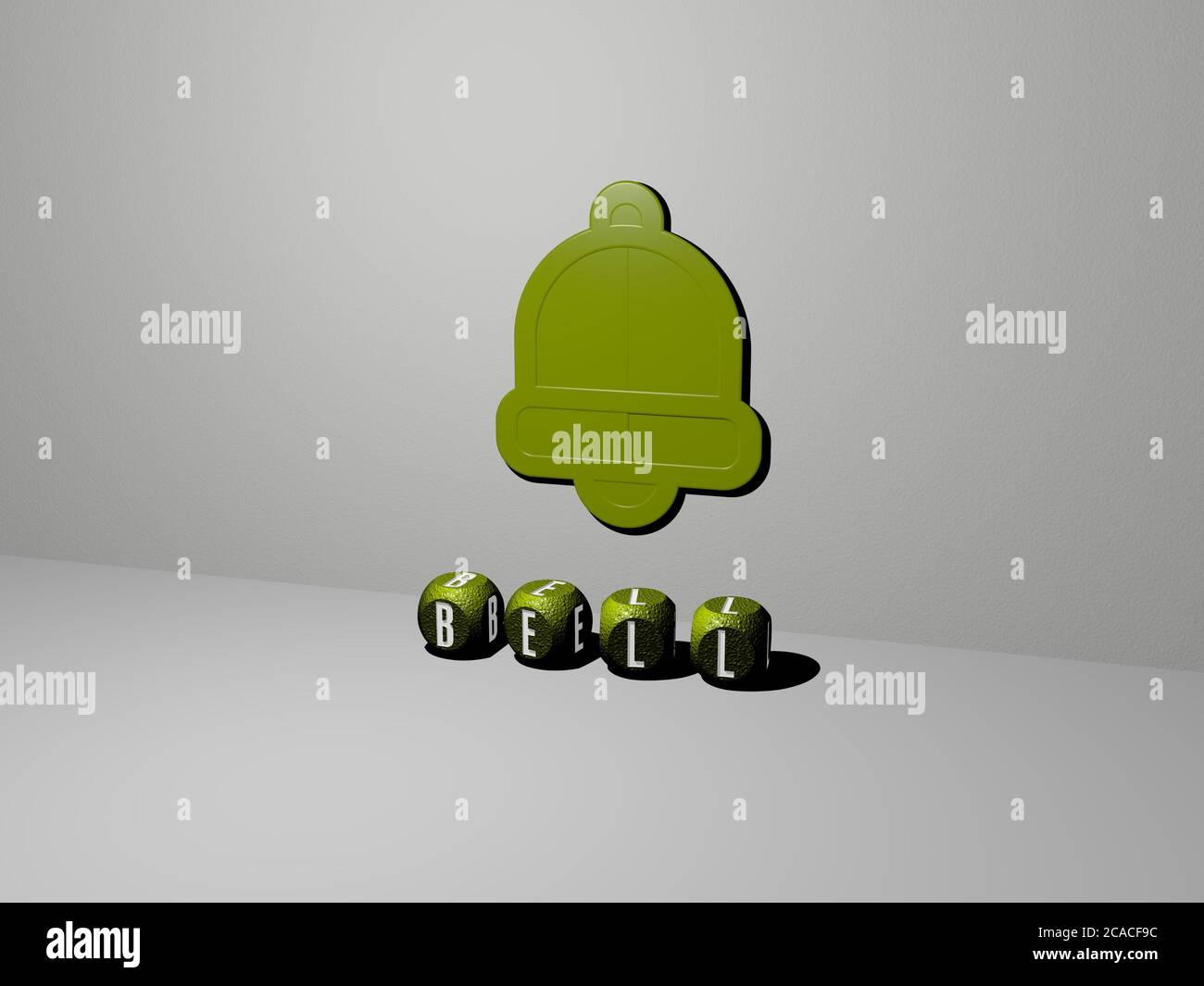 Représentation 3D de la cloche avec icône sur le mur et texte disposé ...