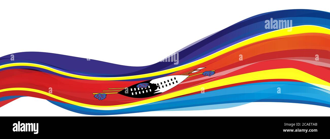 Drapeau du Swaziland, bleu rouge avec des bandes jaunes et le symbole ...