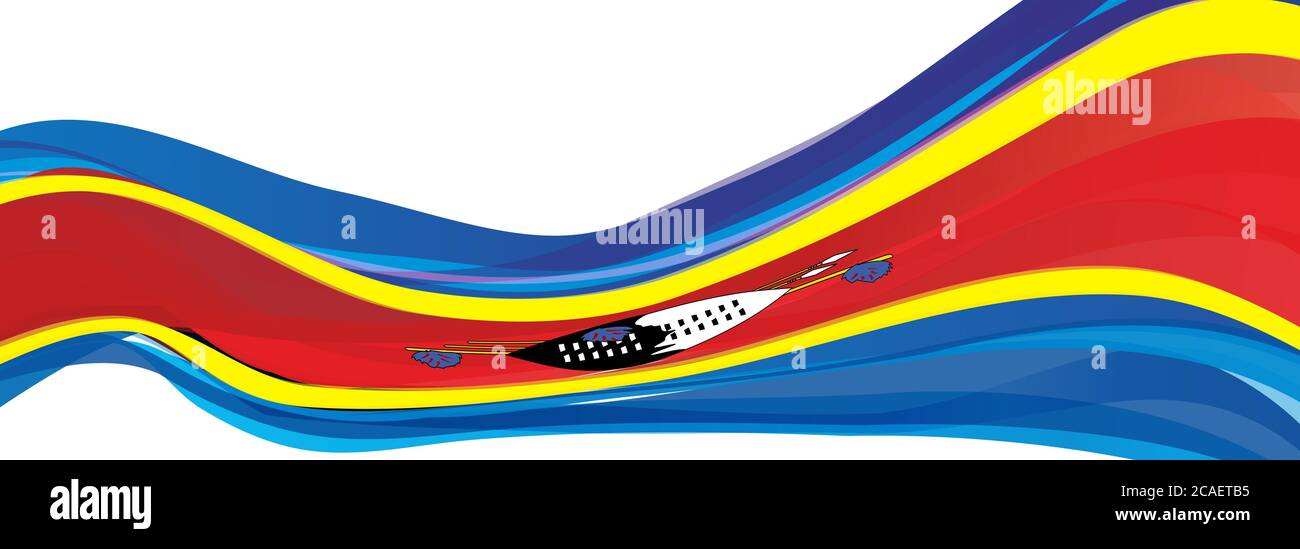 Drapeau du Swaziland, bleu rouge avec des bandes jaunes et le symbole ...