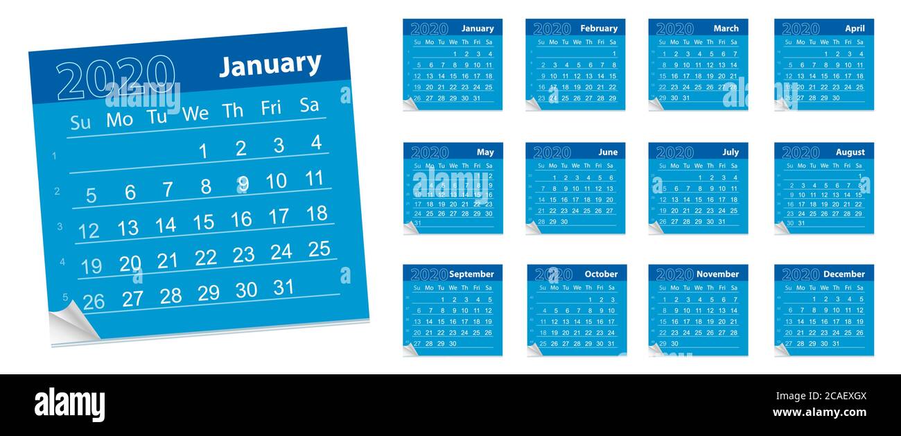 Feuille de calendrier , année 2020. Illustration vectorielle. Avec un ...