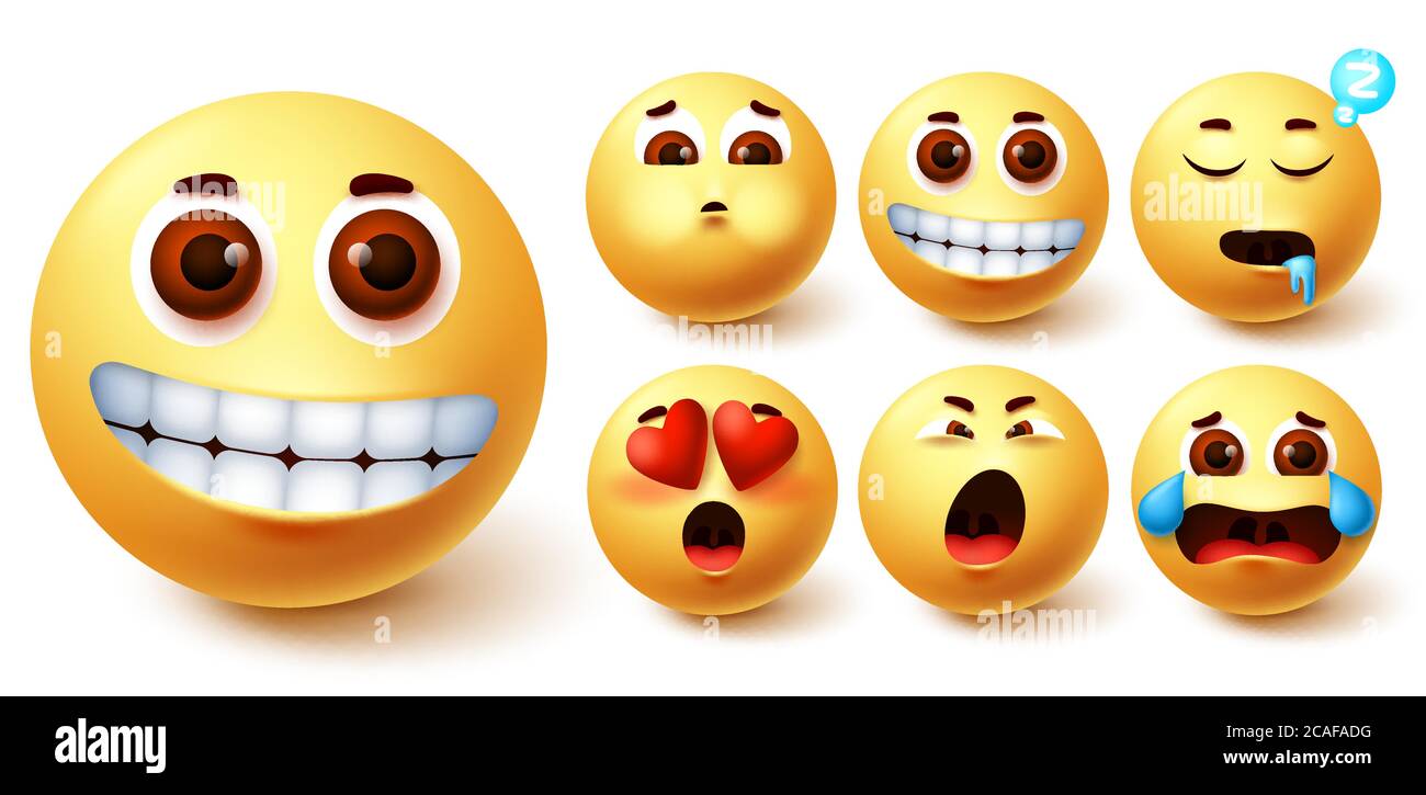 Ensemble de vecteurs émotiji smiley. Emojis jaune visage mignon avec ...