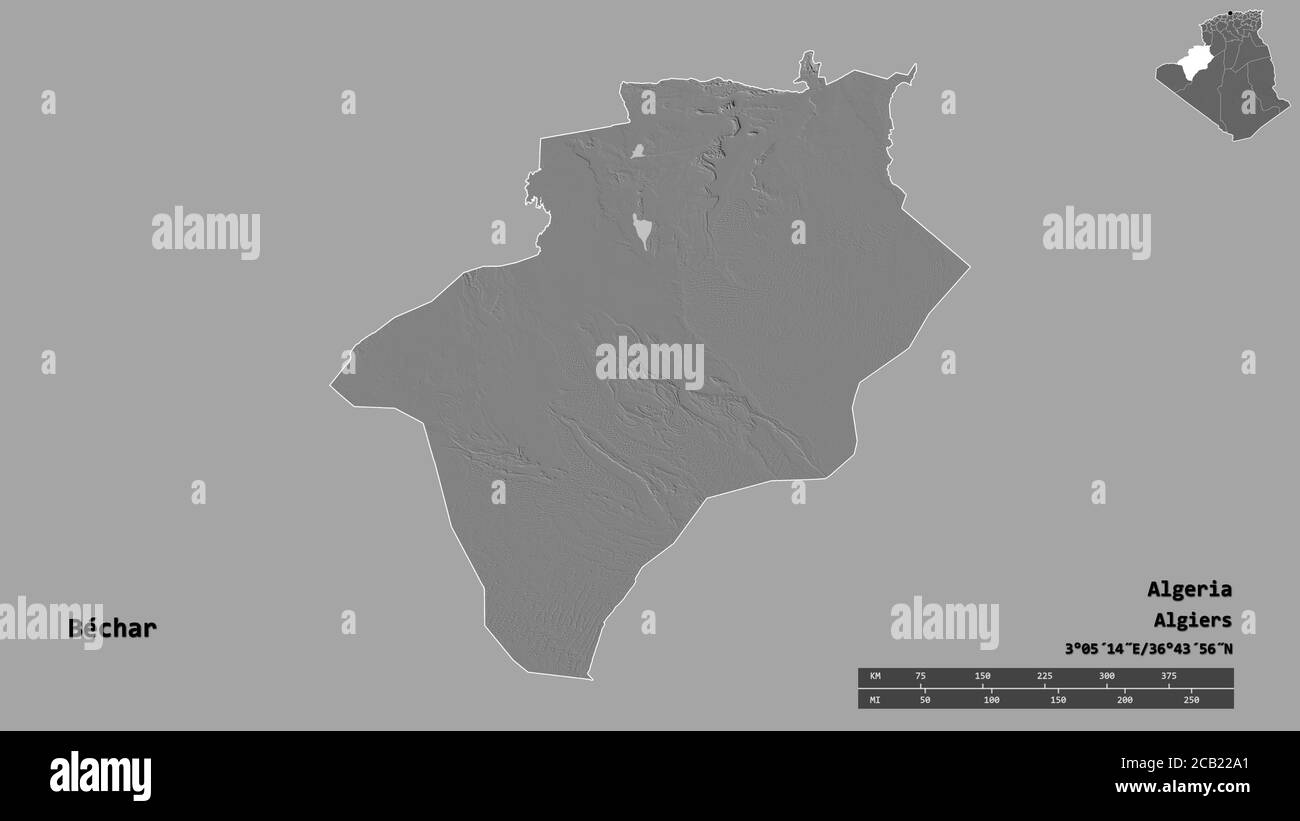Forme de Béchar, province d'Algérie, avec sa capitale isolée sur fond ...