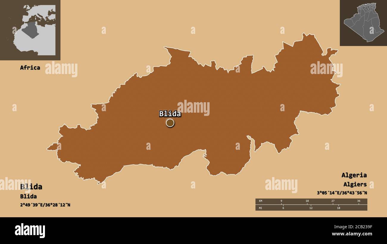Forme de Blida, province d'Algérie, et sa capitale. Echelle de distance ...