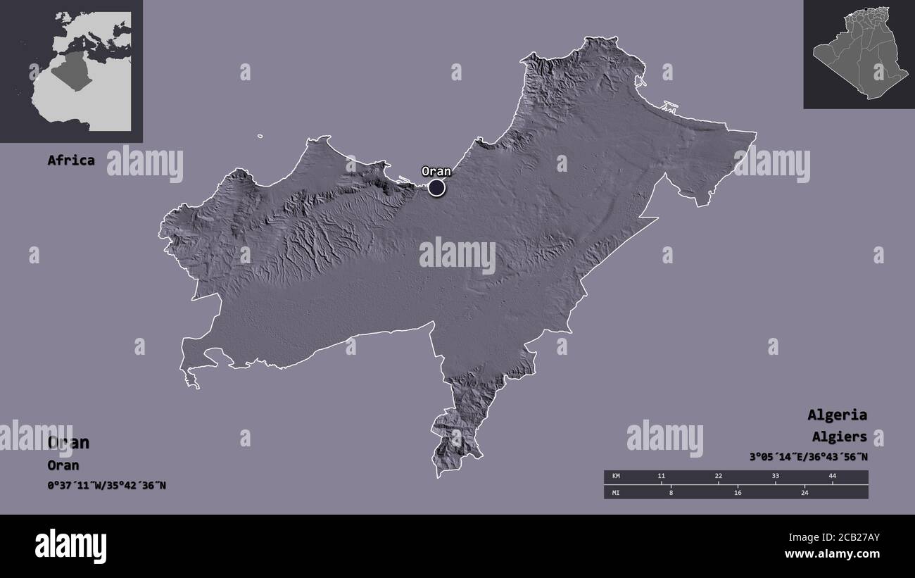 Forme d'Oran, province d'Algérie, et sa capitale. Echelle de distance ...