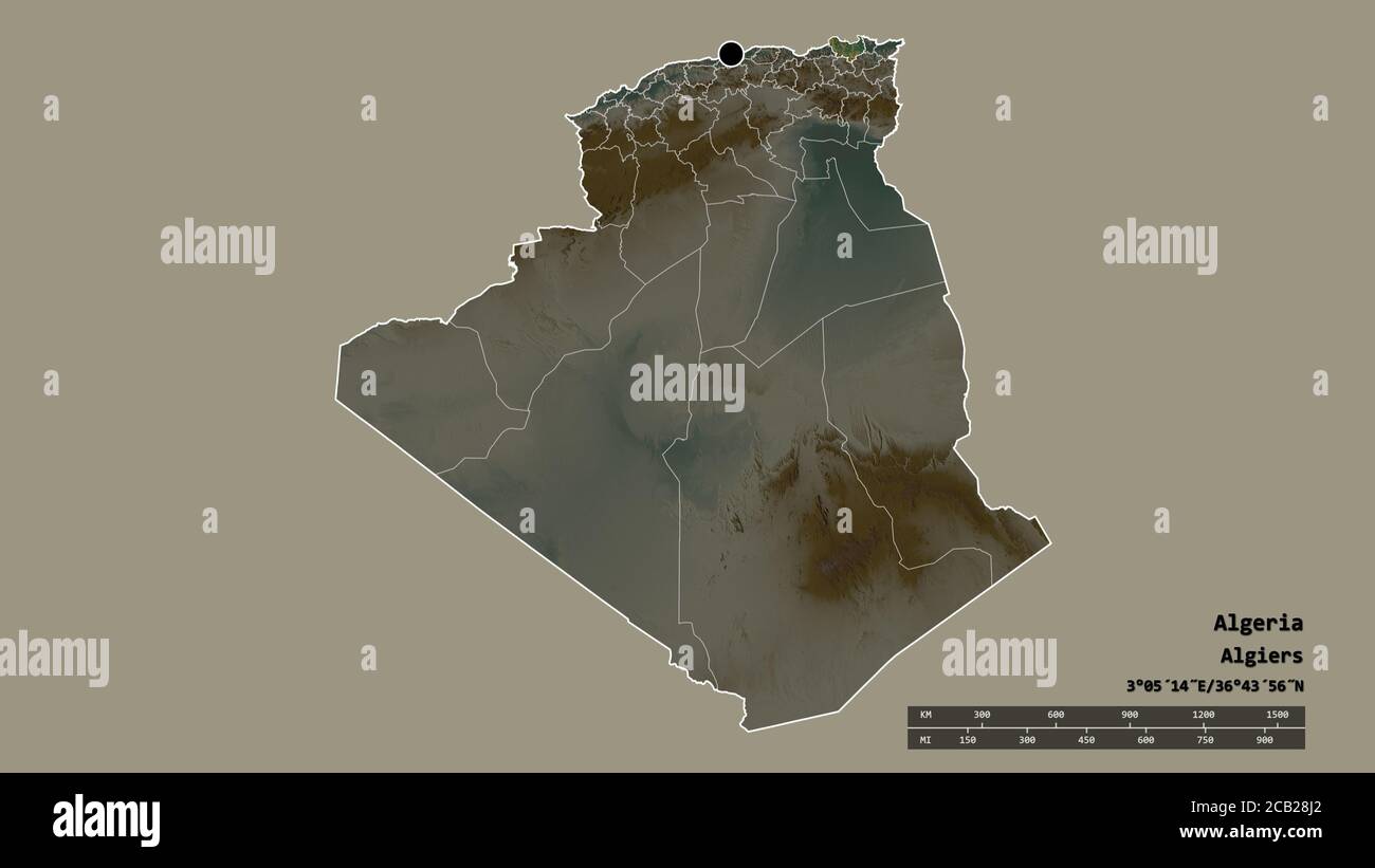 Forme désaturée de l'Algérie avec sa capitale, sa principale division ...