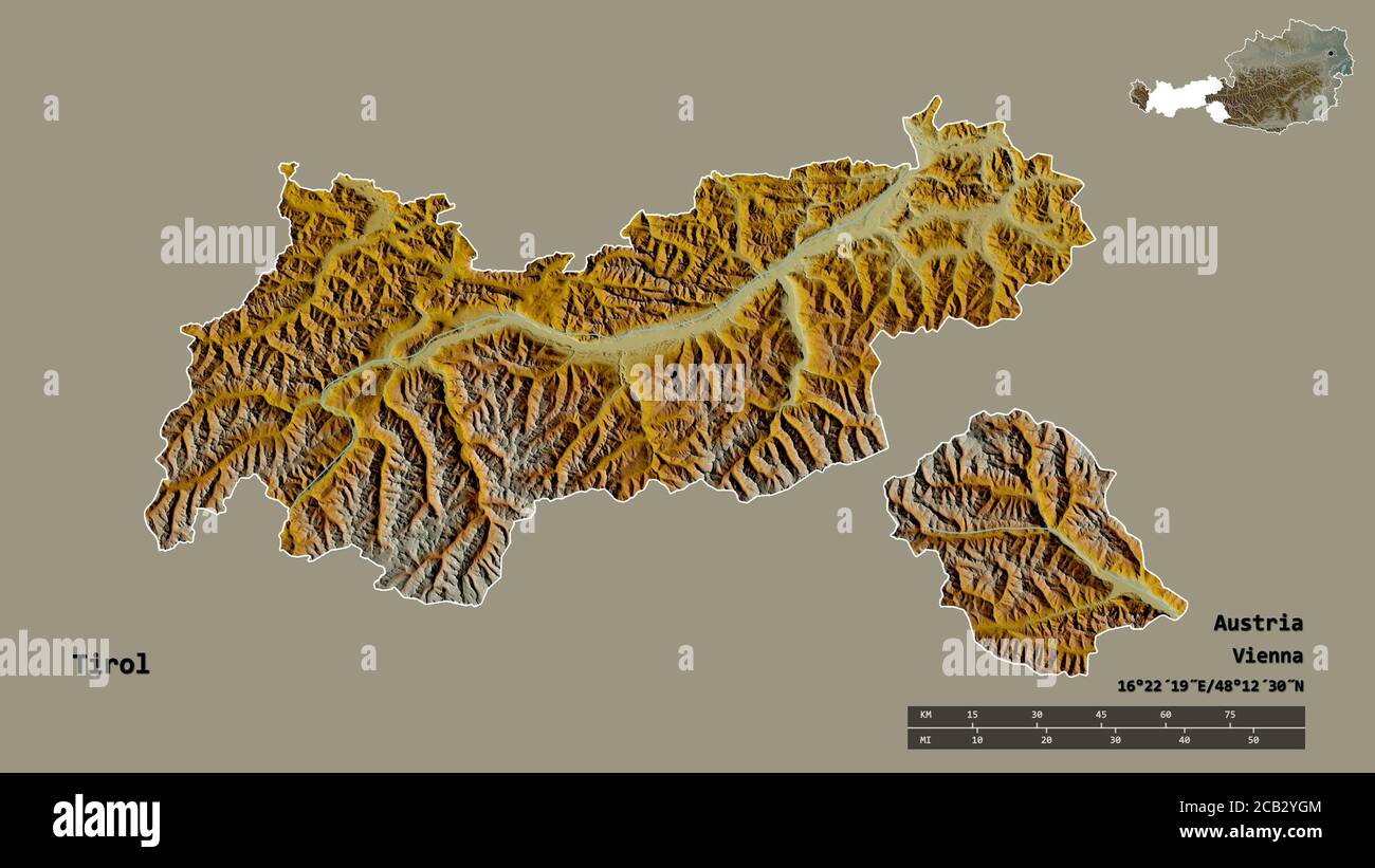 Forme du Tyrol, état de l'Autriche, avec sa capitale isolée sur fond ...