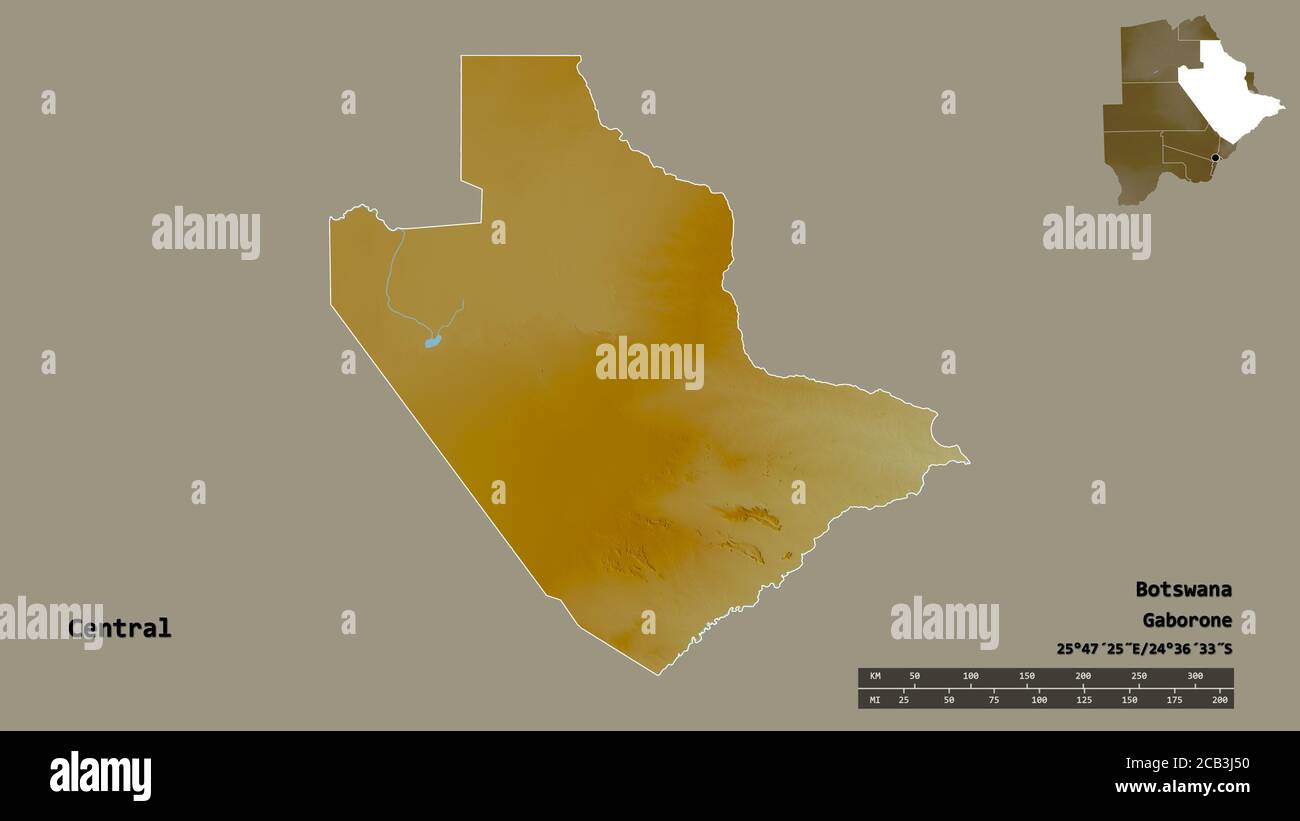 Forme du centre, district du Botswana, avec sa capitale isolée sur fond ...