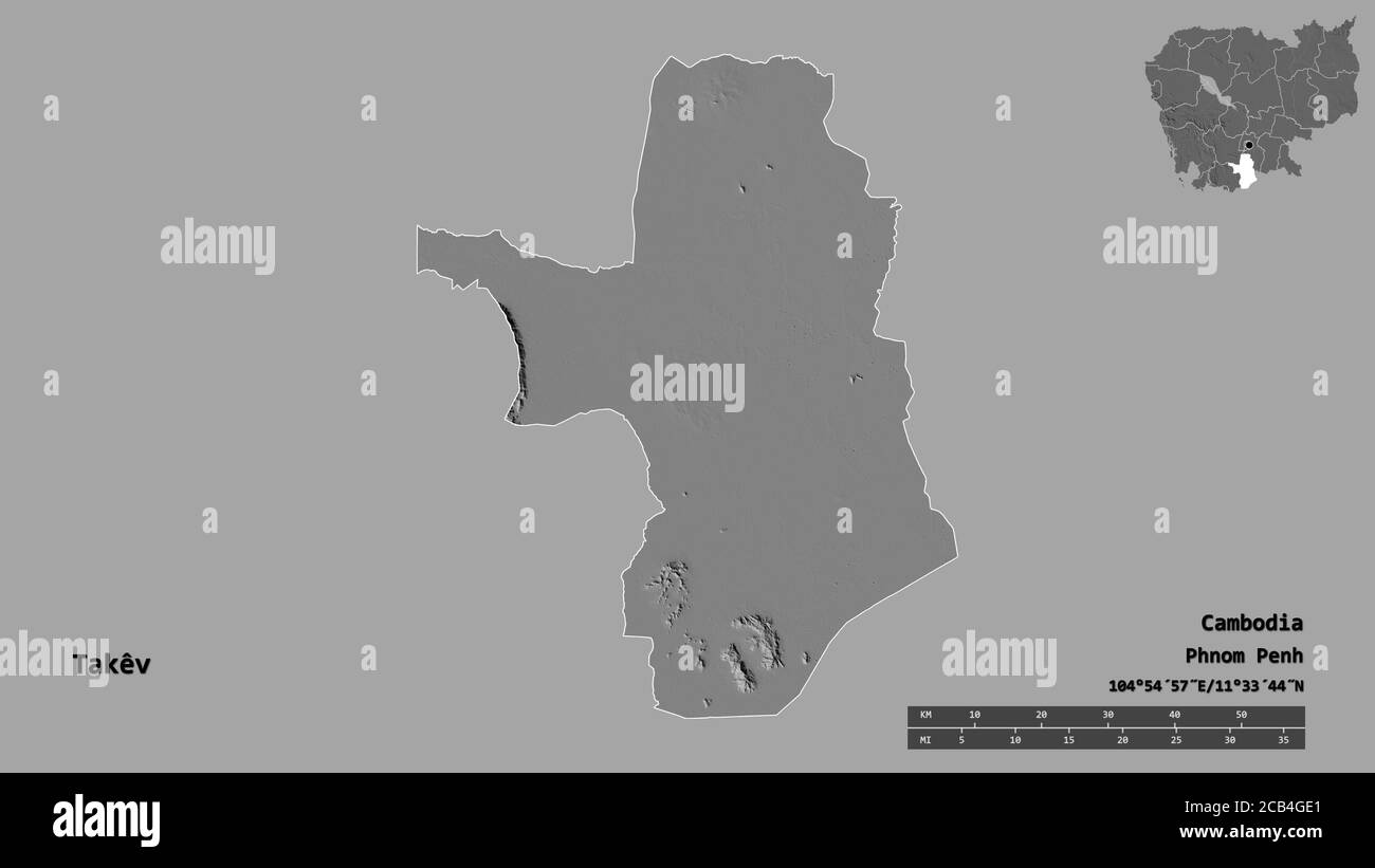 Forme de Takêv, province du Cambodge, avec sa capitale isolée sur fond ...