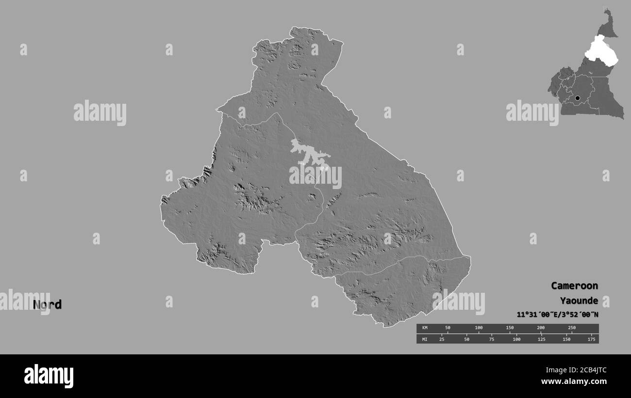 Forme du Nord, région du Cameroun, avec sa capitale isolée sur fond ...