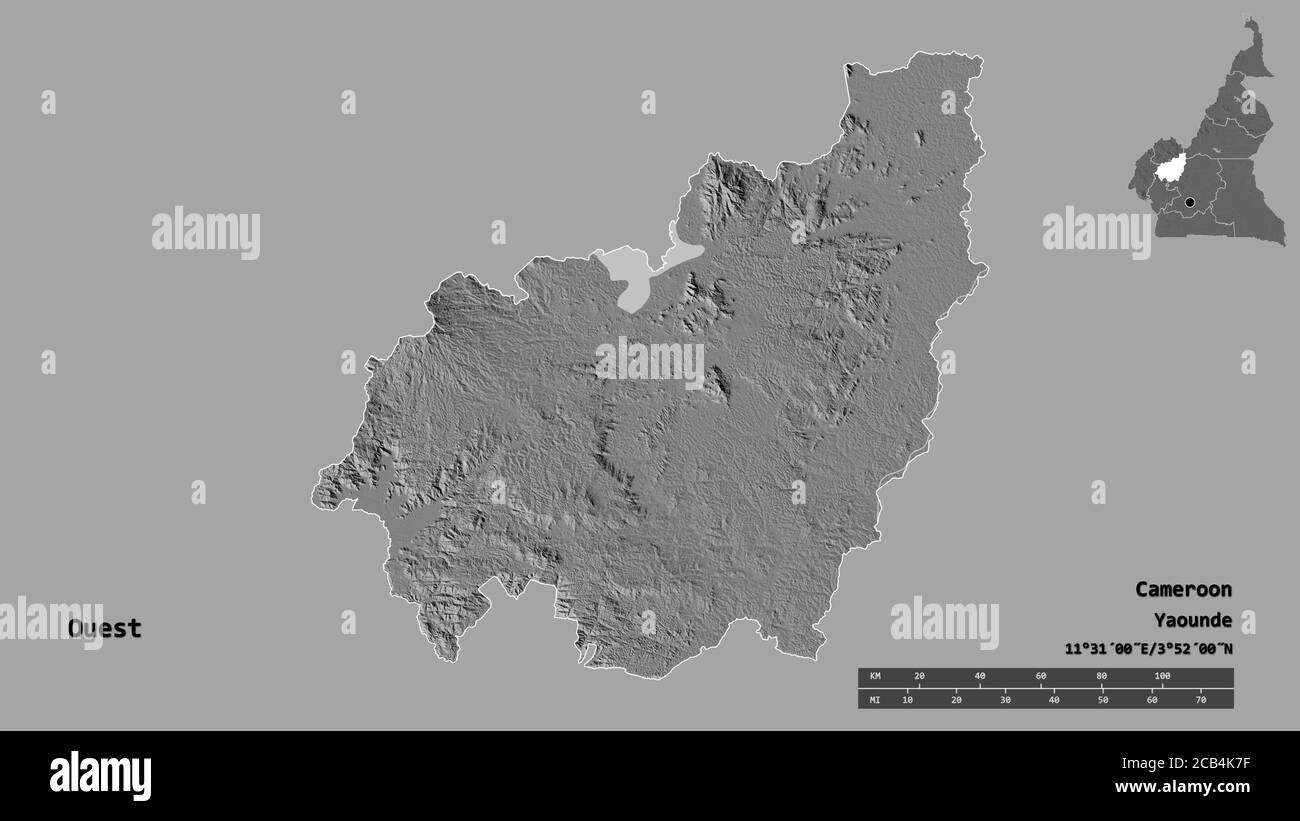 Forme de l'Ouest, région du Cameroun, avec sa capitale isolée sur fond ...