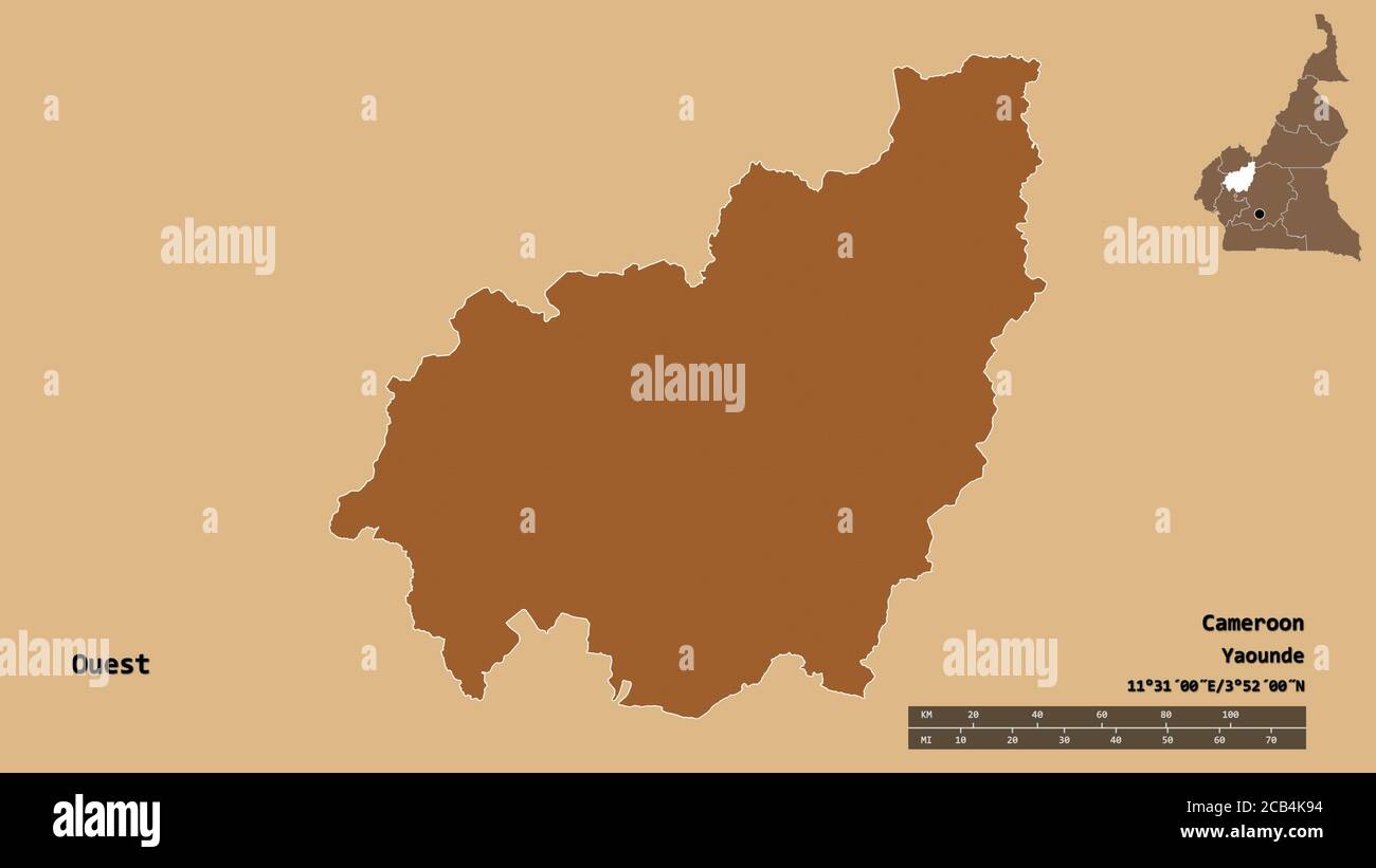 Forme de l'Ouest, région du Cameroun, avec sa capitale isolée sur fond ...