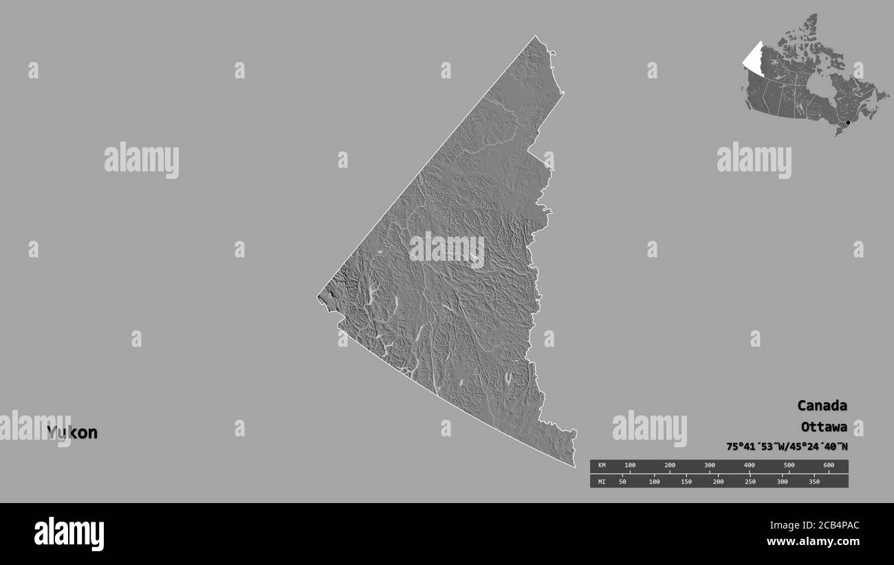 Forme du Yukon, territoire du Canada, avec sa capitale isolée sur fond ...