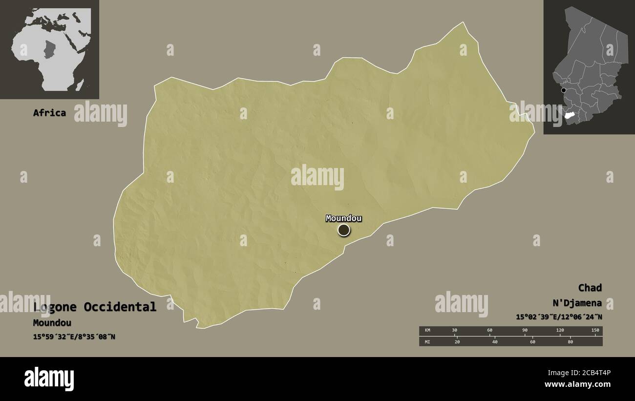 Forme de Logone Occidental, région du Tchad, et sa capitale. Echelle de ...