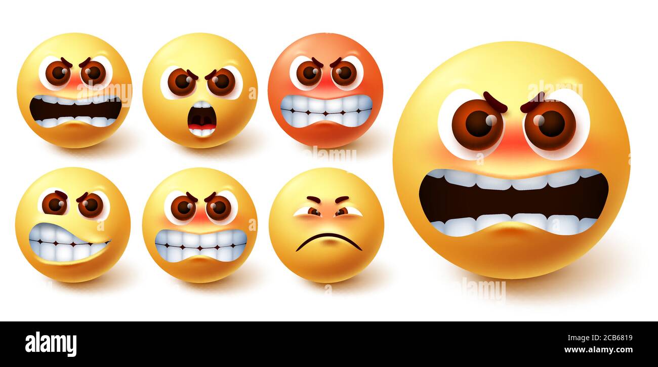 Ensemble de vecteurs émoticônes Angry emoji. Émoticônes de émoticônes ...