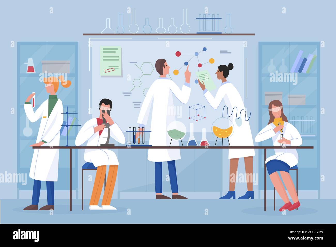 Équipe de scientifiques en laboratoire scientifique illustration de ...