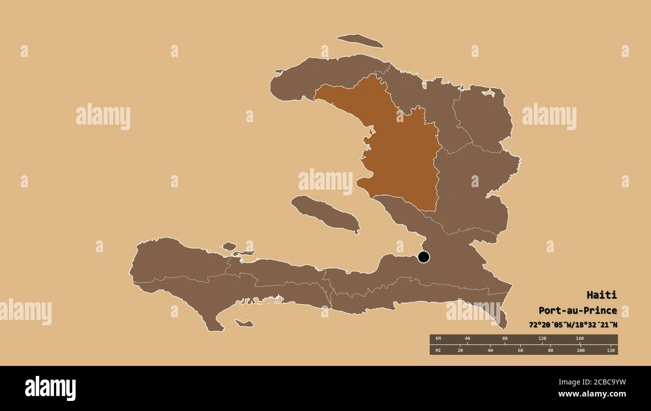 Forme désaturée d'Haïti avec sa capitale, sa principale division ...